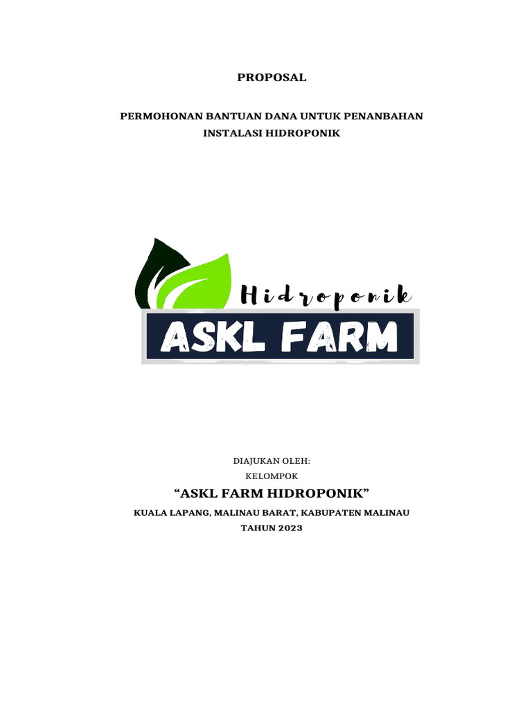 Proposal Hidroponik Askl Farm 2023 | PDF
