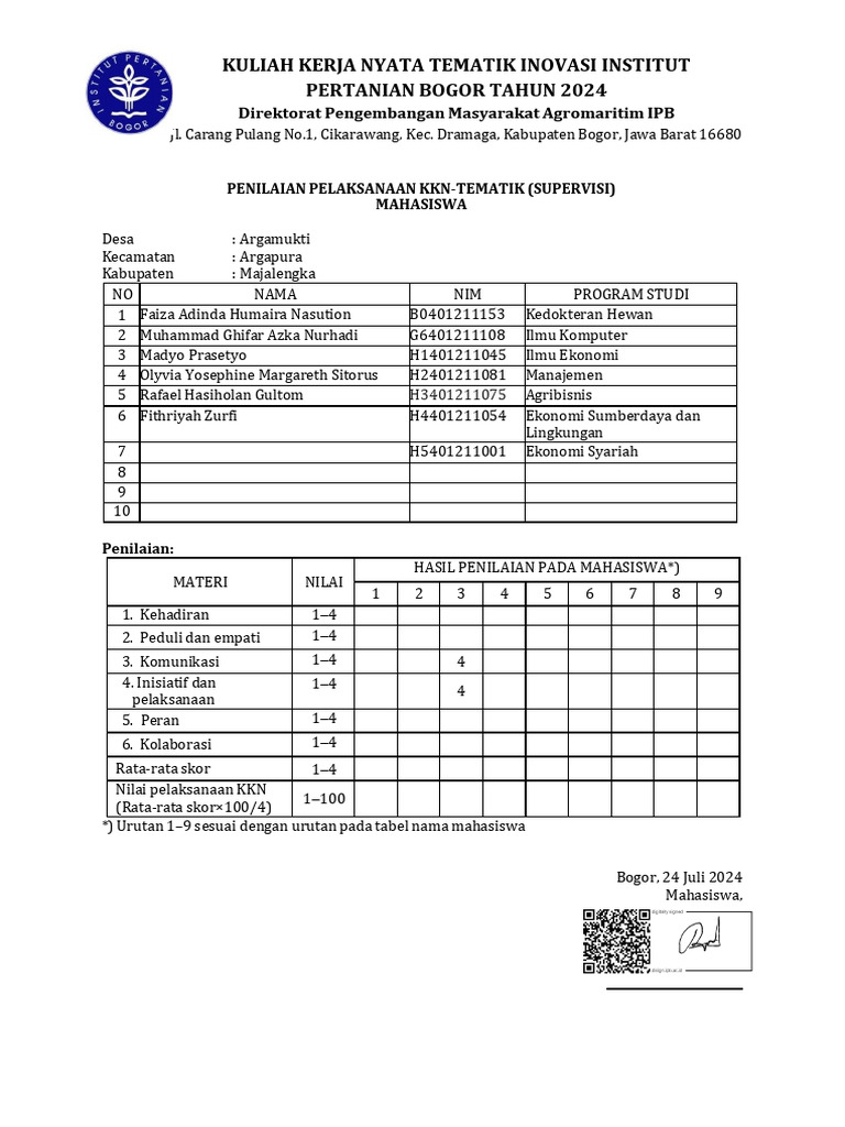 Form - Penilaian - Supervisi KKNT 2024-Signed | PDF