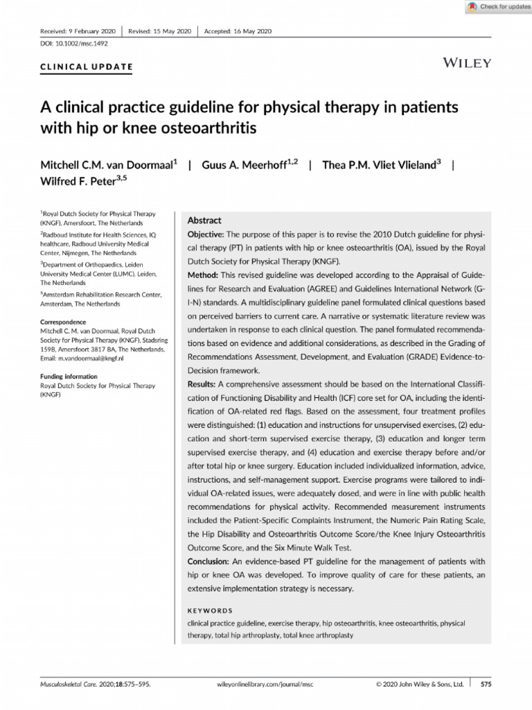 A Clinical Practice Guideline For Physical Therapy in Patients With Hip ...