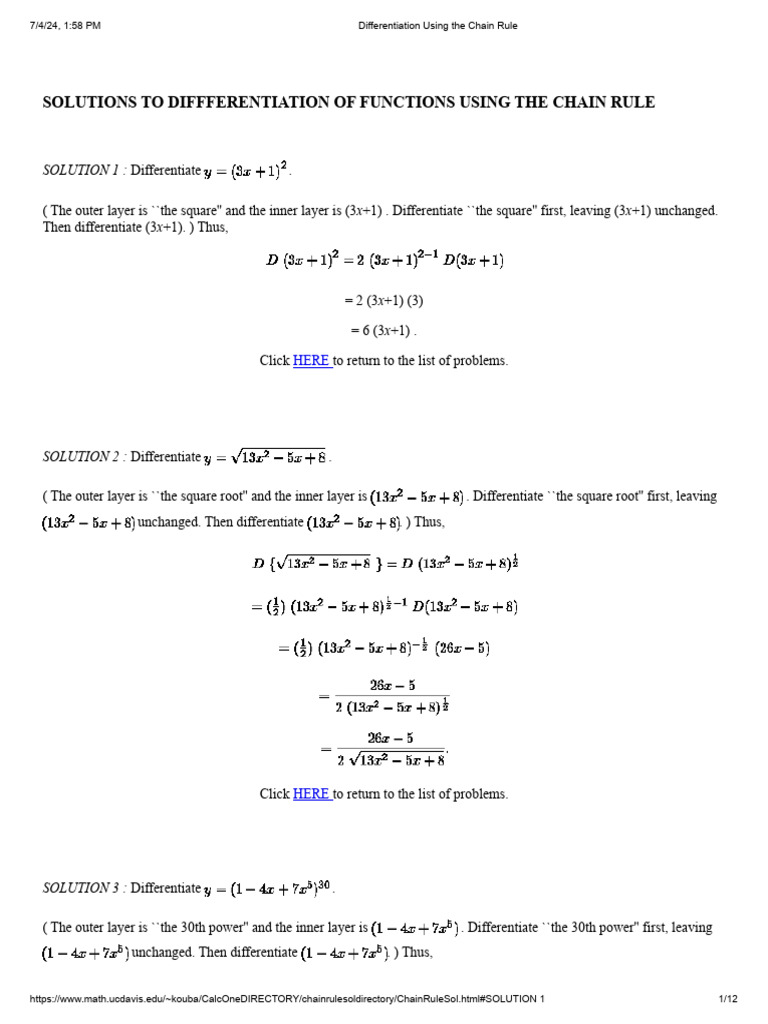 Chain Rule Differentiation Solutions | PDF | Derivative | Science ...