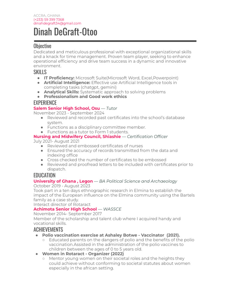 Dinah DeGraft-Otoo CV | PDF | Wellness | Computers