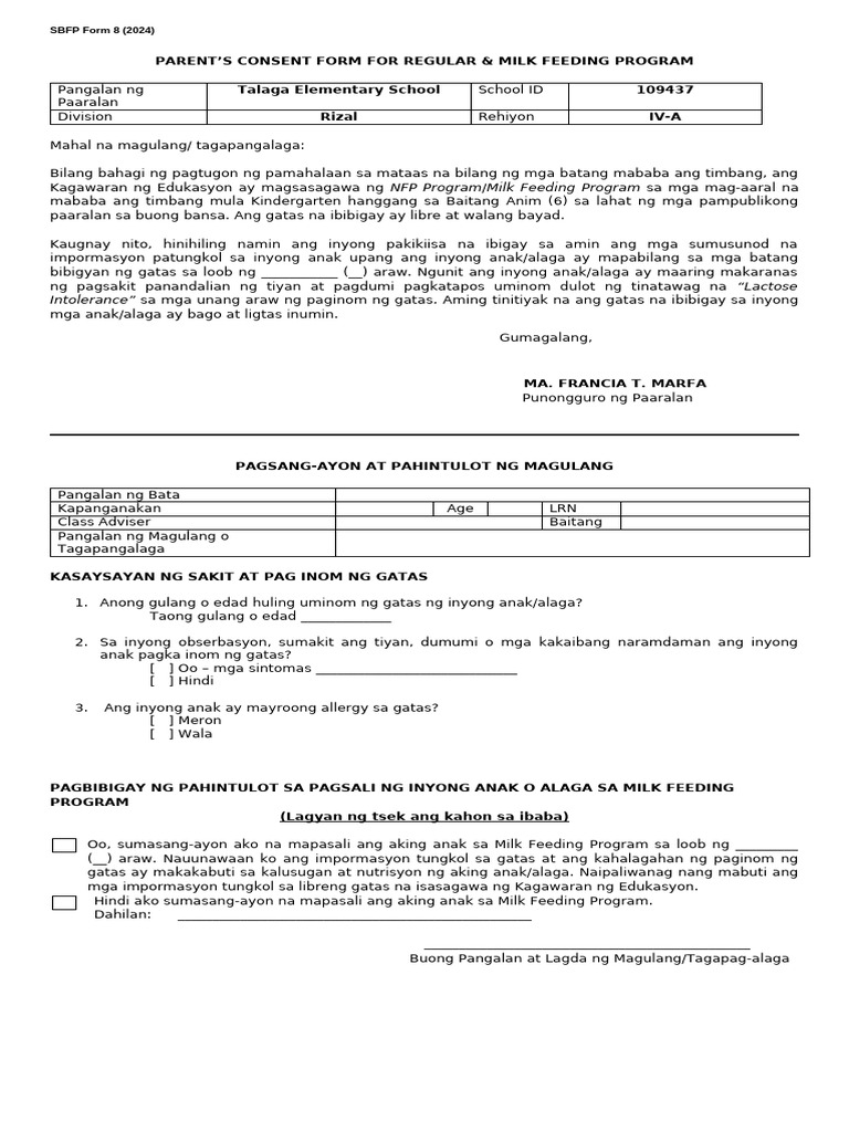 SBFP Form 8 1 | PDF