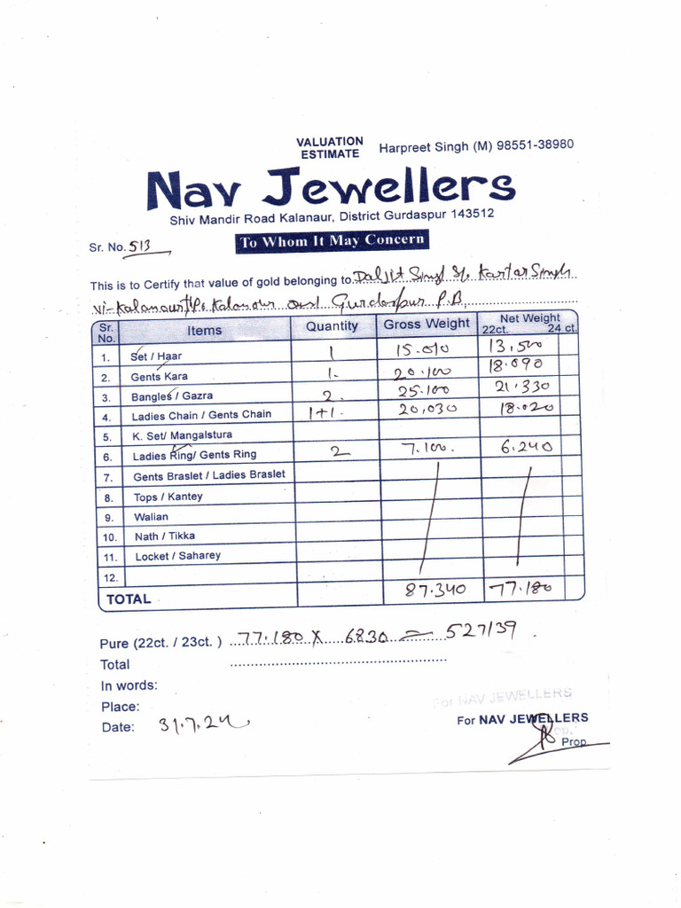 Jewellery Certificate | PDF