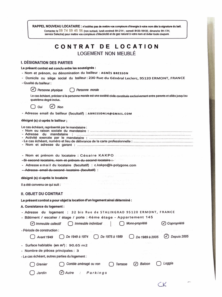 CONTRAT DE LOCATION Non Meublé | PDF