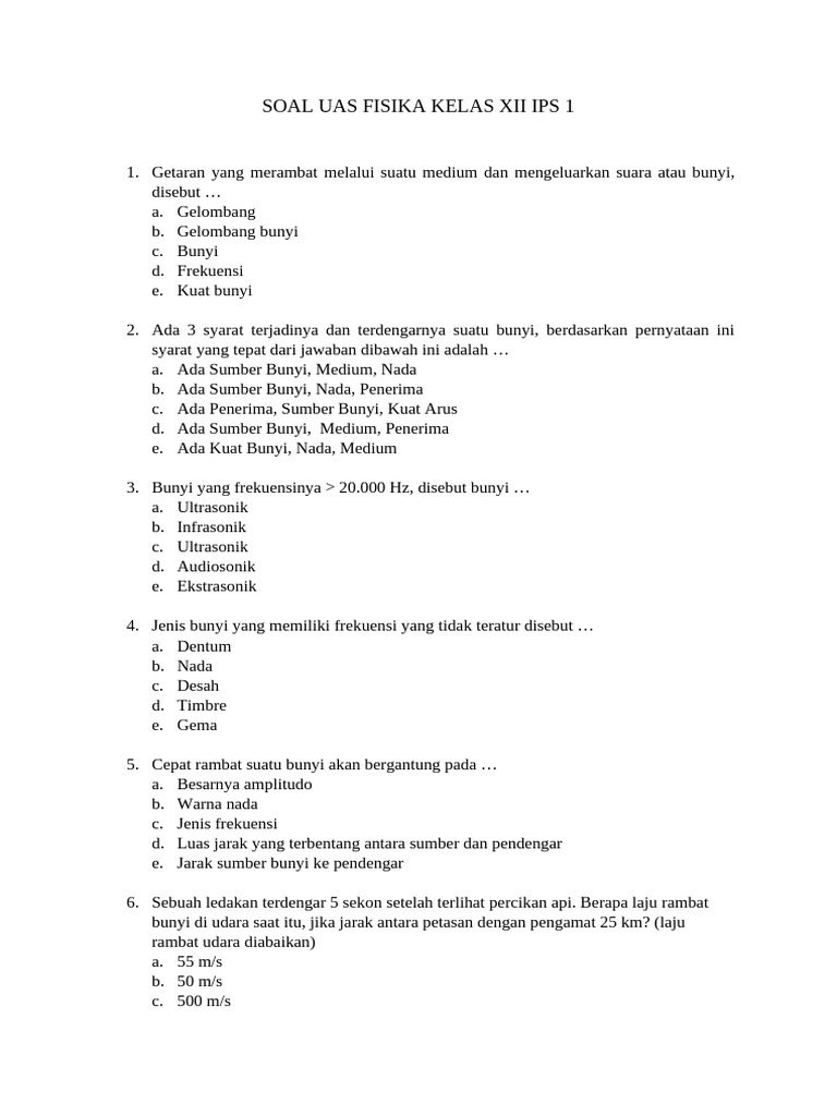Soal Uas Fisika Kelas Xii Ips 1 | PDF