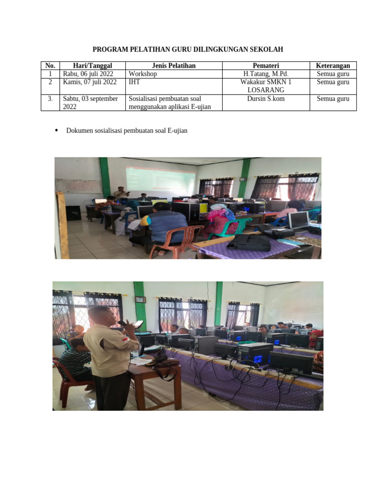 Program Pelatihan Guru Dilingkungan Sekolah | PDF