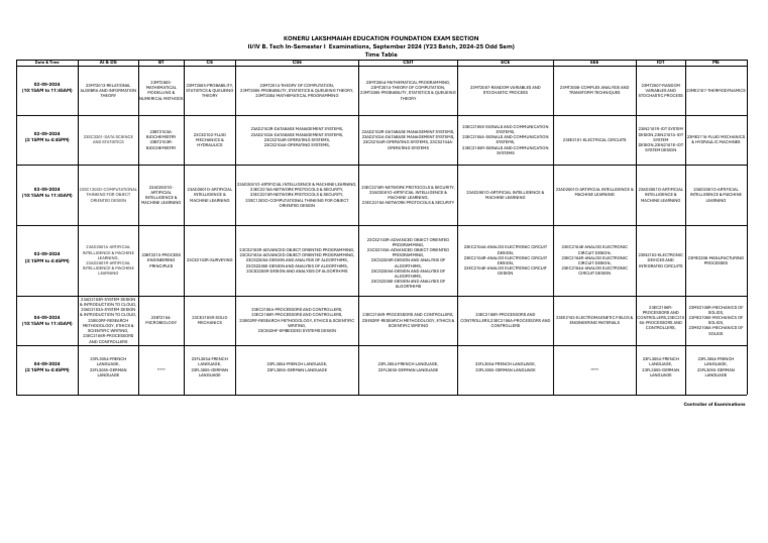 Y23-Insem-1 Time Table | PDF