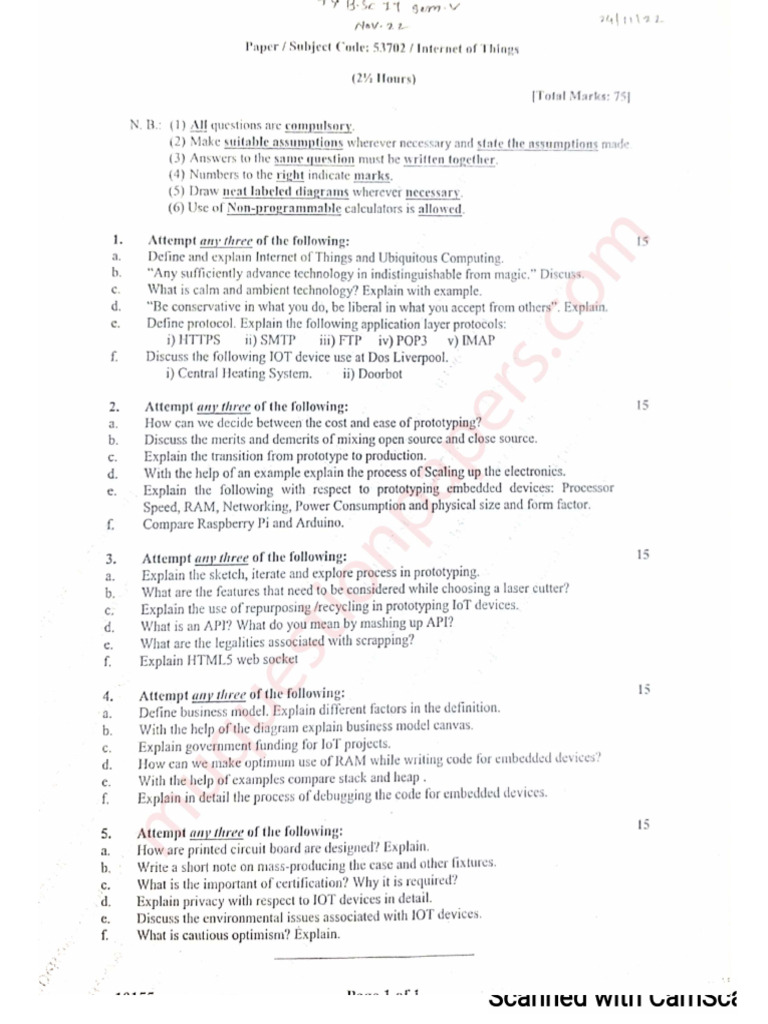 Science - BSC Information Technology - Semester 5 - 2022 - November - Internet of Things Cbcs | PDF