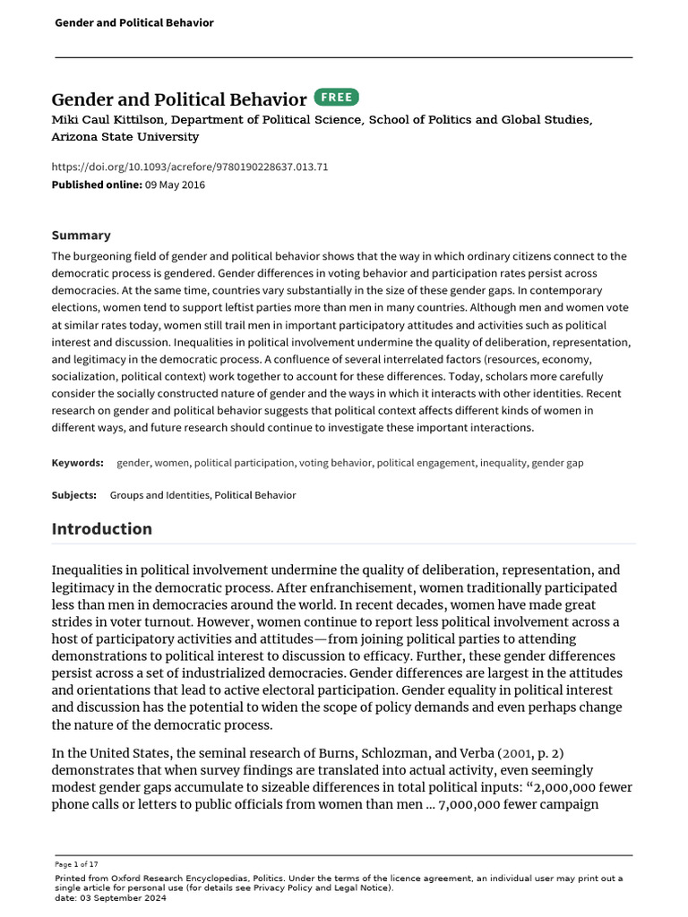 Gender and Political Behaviour | PDF