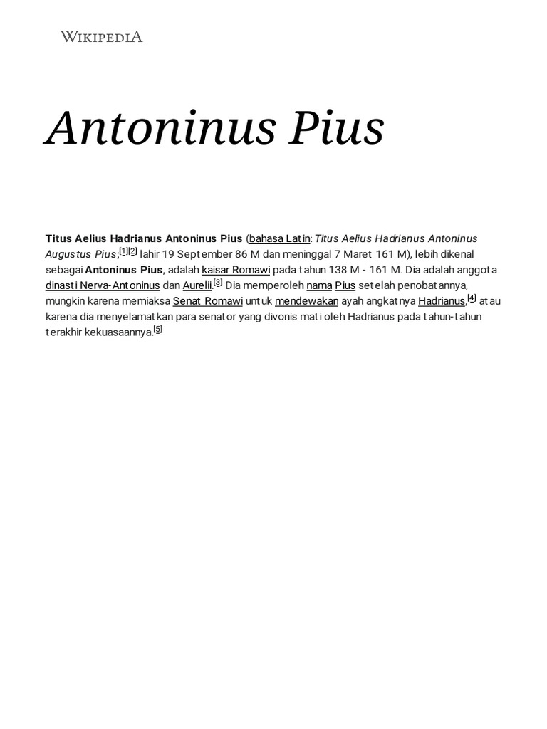 Antoninus Pius - Wikipedia Bahasa Indonesia, Ensiklopedia Bebas | PDF