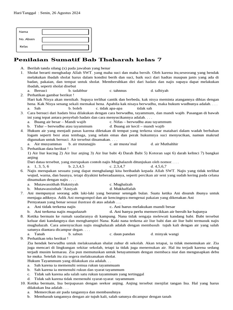 Soal PH 1 Kelas VII.1 | PDF