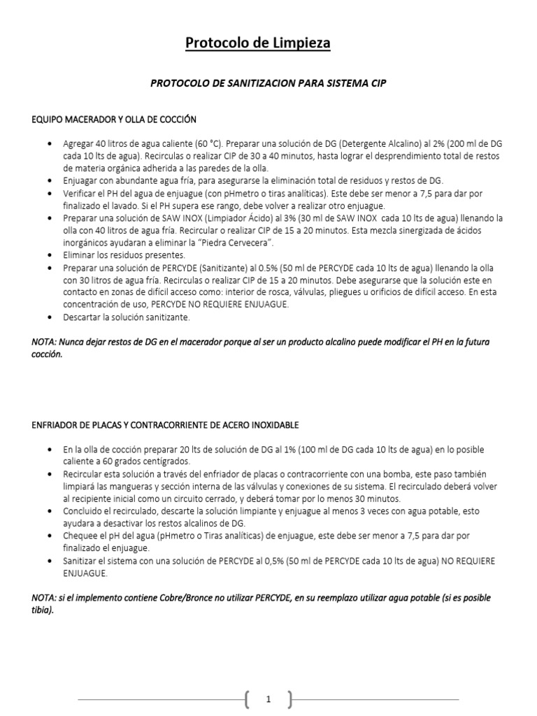 Protocolo de Limpieza (CIP) | PDF