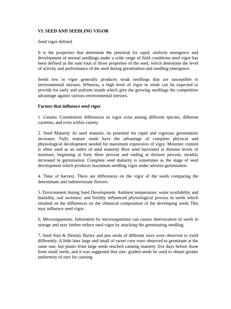 Vi. Seed and Seedling Vigor | PDF