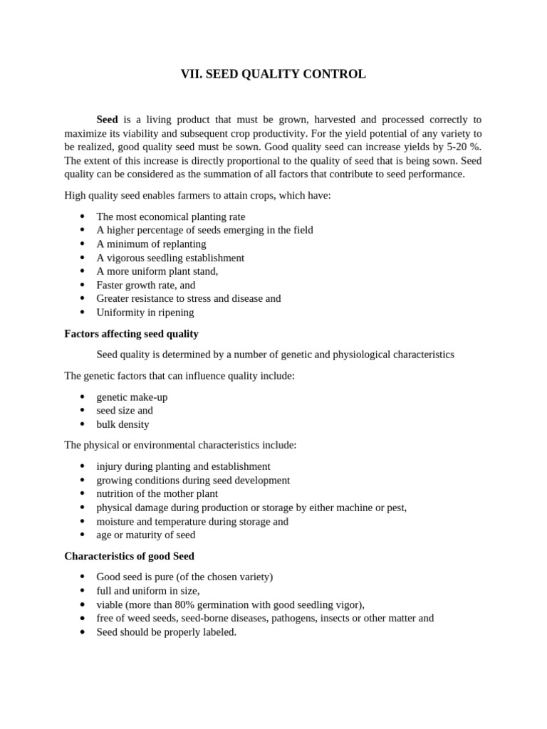 Vii. Seed Quality Control | PDF