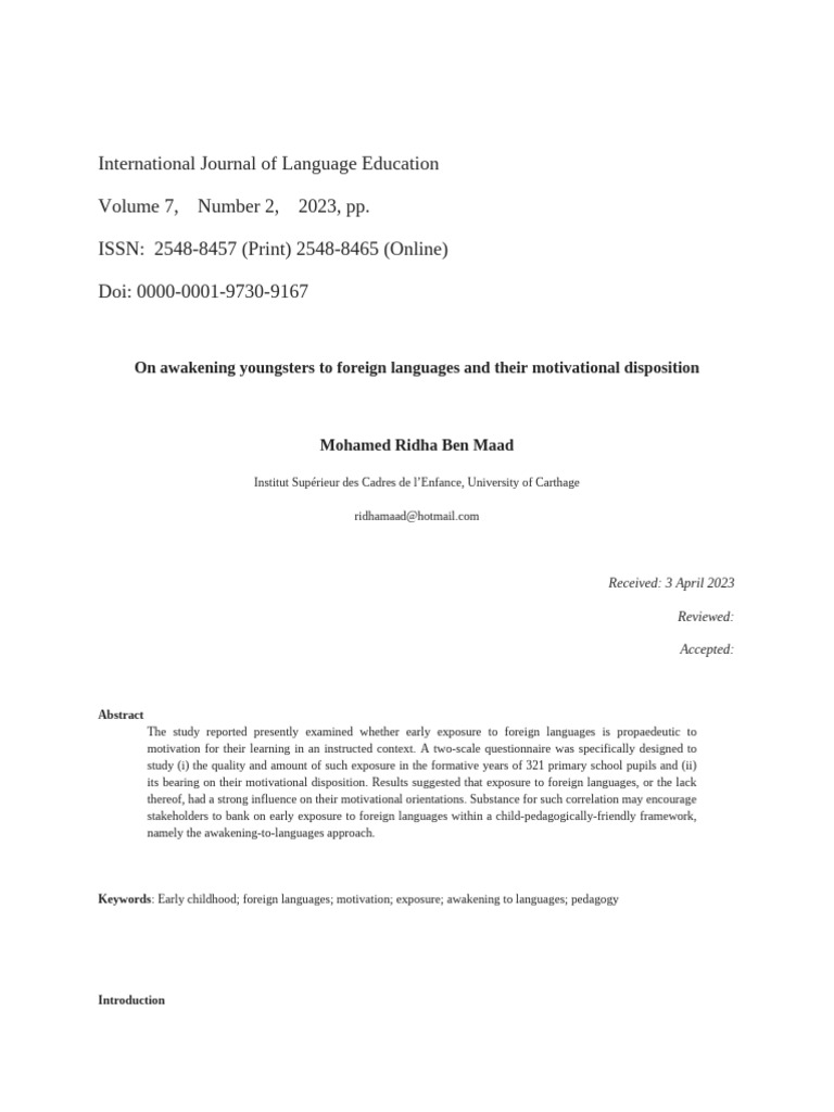 Early Exposure to Foreign Languages' Impact | PDF | Motivation ...