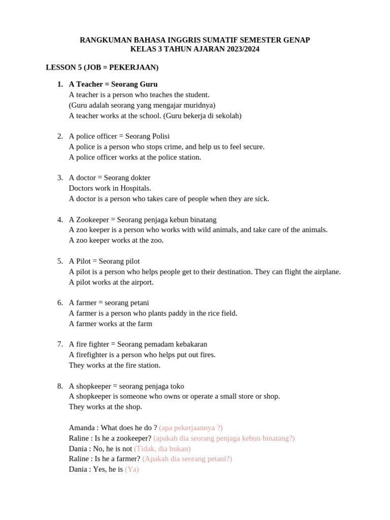 Rangkuman Bahas Inggris Sumatif Semester Genap | PDF