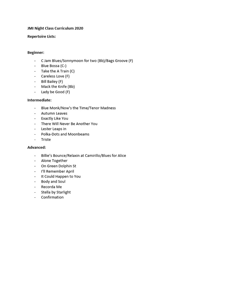 JMI Night Class Curriculum 2020 | PDF
