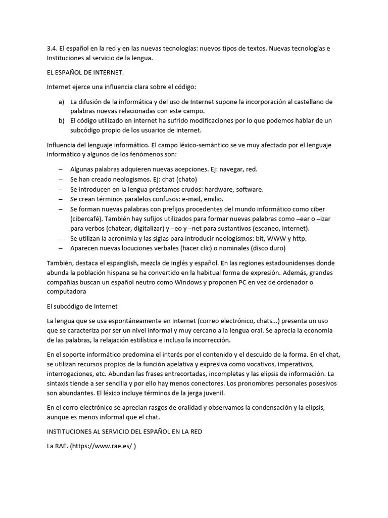 3.4. El español en la red y en las nuevas tecnologías nuevos tipos de ...