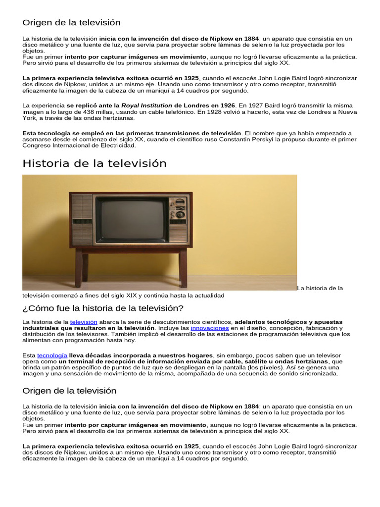 Historia y Evolución Del Televisor | PDF