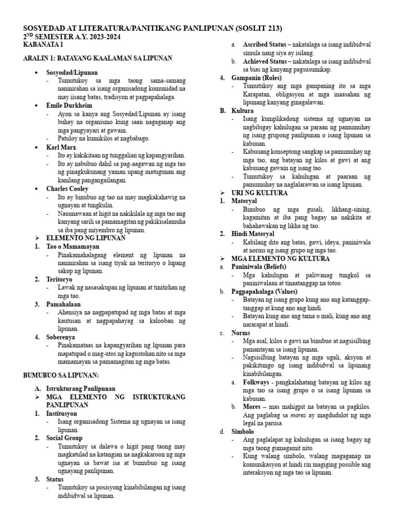 Soslit 213 Reviewer | PDF