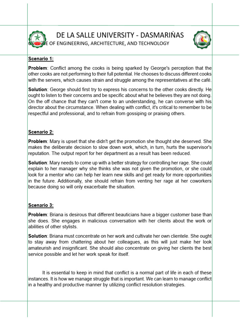Conflict Resolution Scenarios Pdf