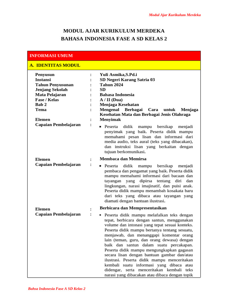 MODUL AJAR BAB 2 - MA B Indo Kls 2C | PDF
