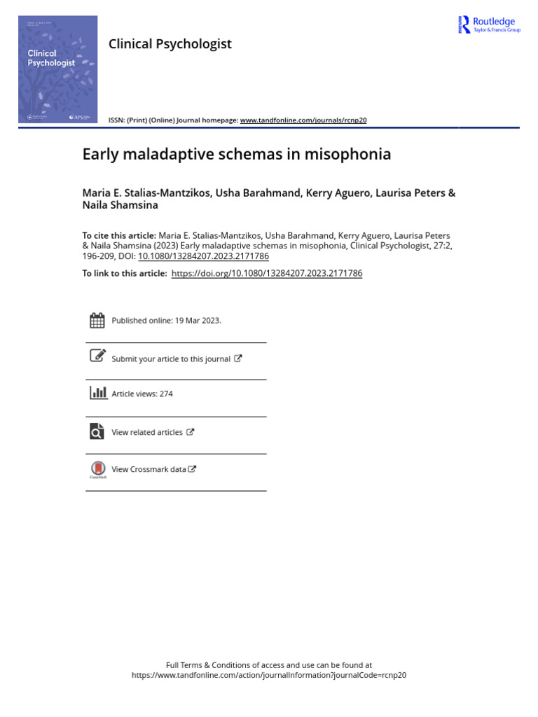 Early Maladaptive Schemas in Misophonia | PDF