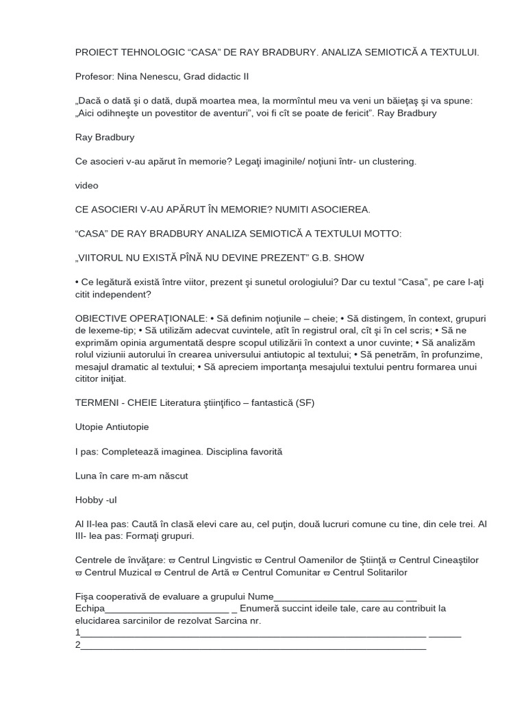 PROIECT TEHNOLOGIC | PDF