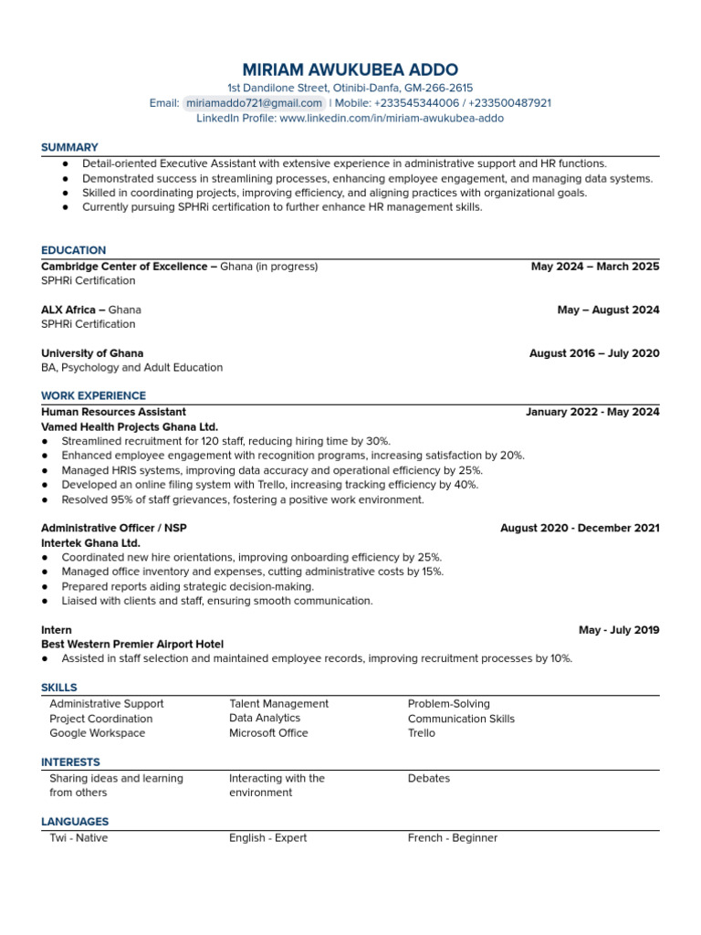 Miriam Addo S CV | PDF | Economies | Business