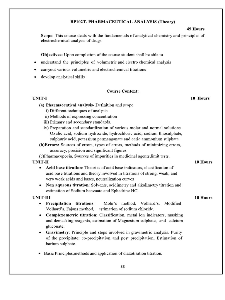 Pharmaceutical Analysis Syllabus | PDF
