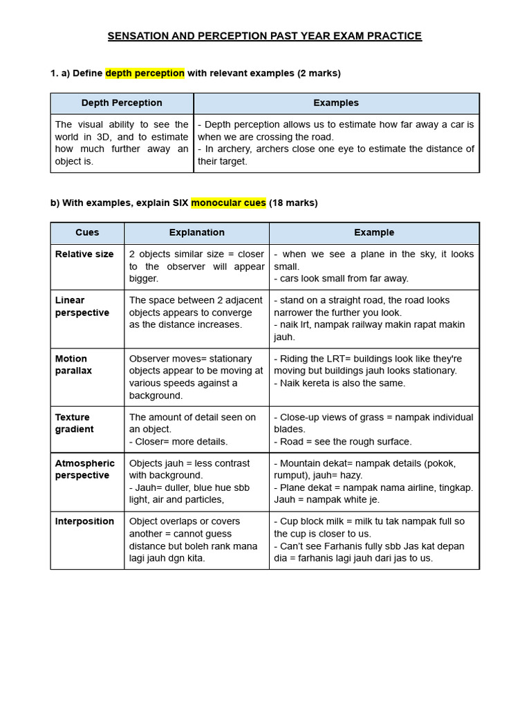 Sensation Exam Answers | PDF | Hearing | Language Arts & Discipline