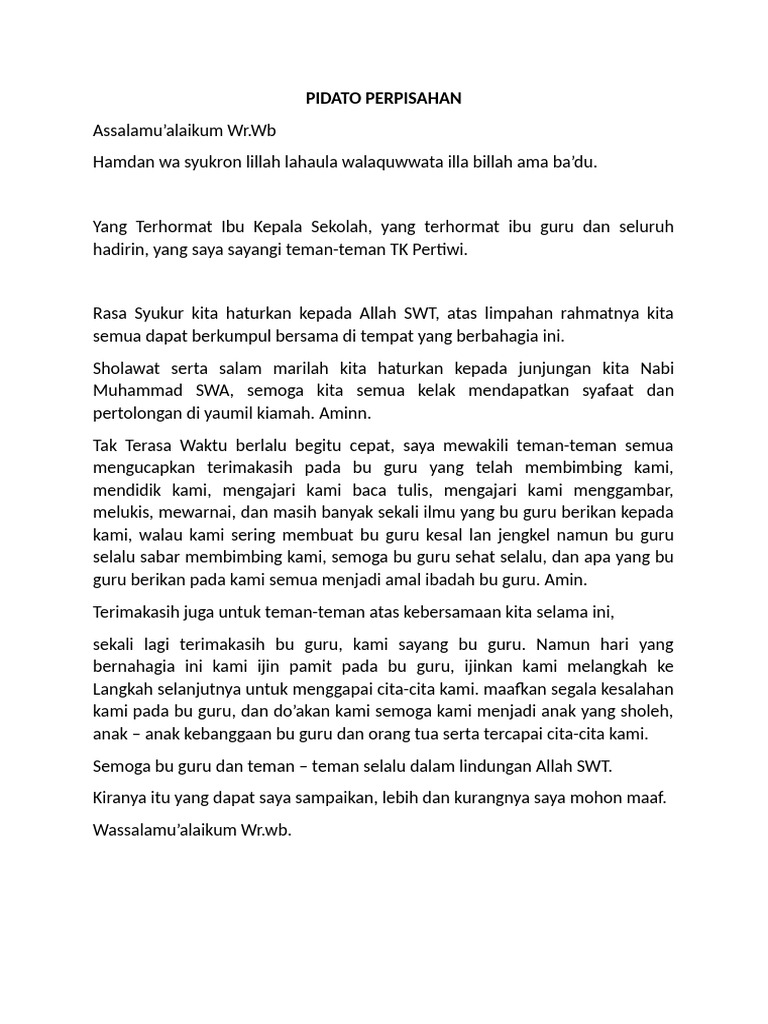 Contoh Teks Pidato Perpisahan | PDF