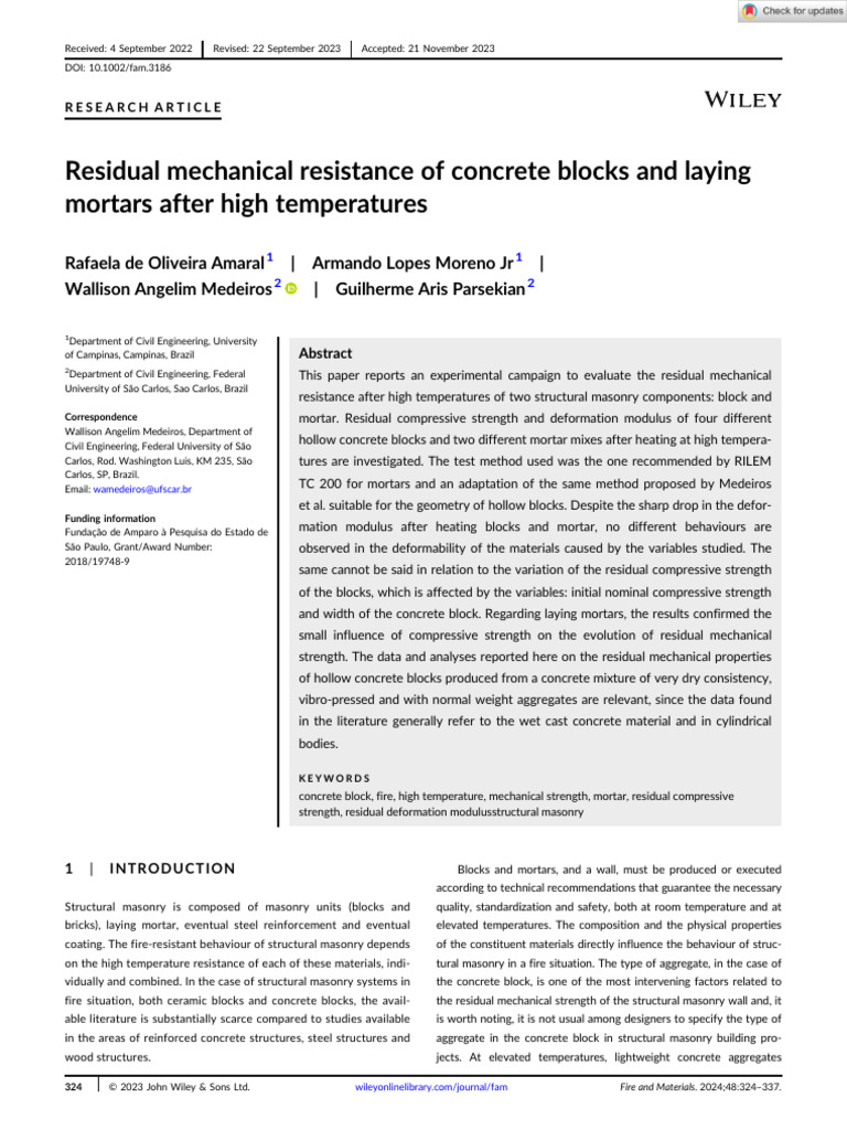 Fire and Materials - 2023 - Amaral - Residual Mechanical Resistance of ...
