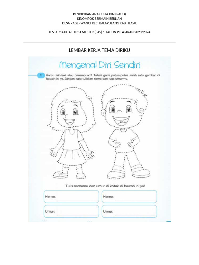 Lembar Kerja Tema Diriku | PDF