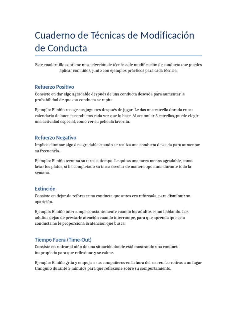 Cuaderno Técnicas Modificación Conducta | PDF