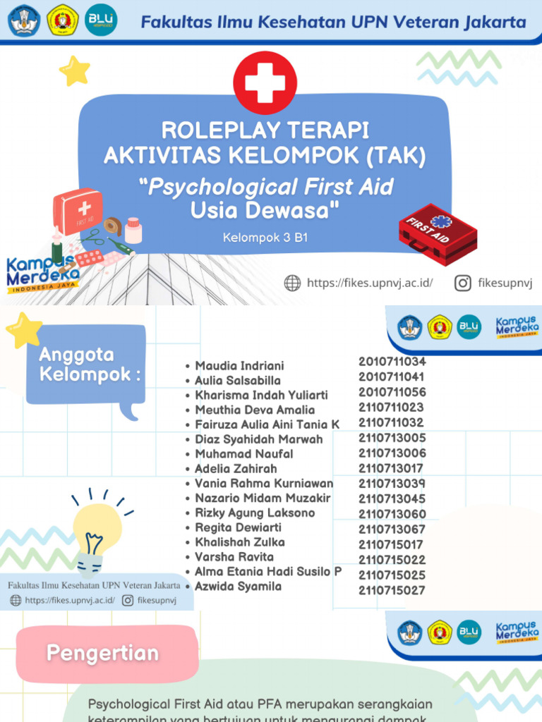 ROLEPLAY TERAPI AKTIVITAS KELOMPOK (TAK) "Psychological First Aid Usia Dewasa - Compressed | PDF