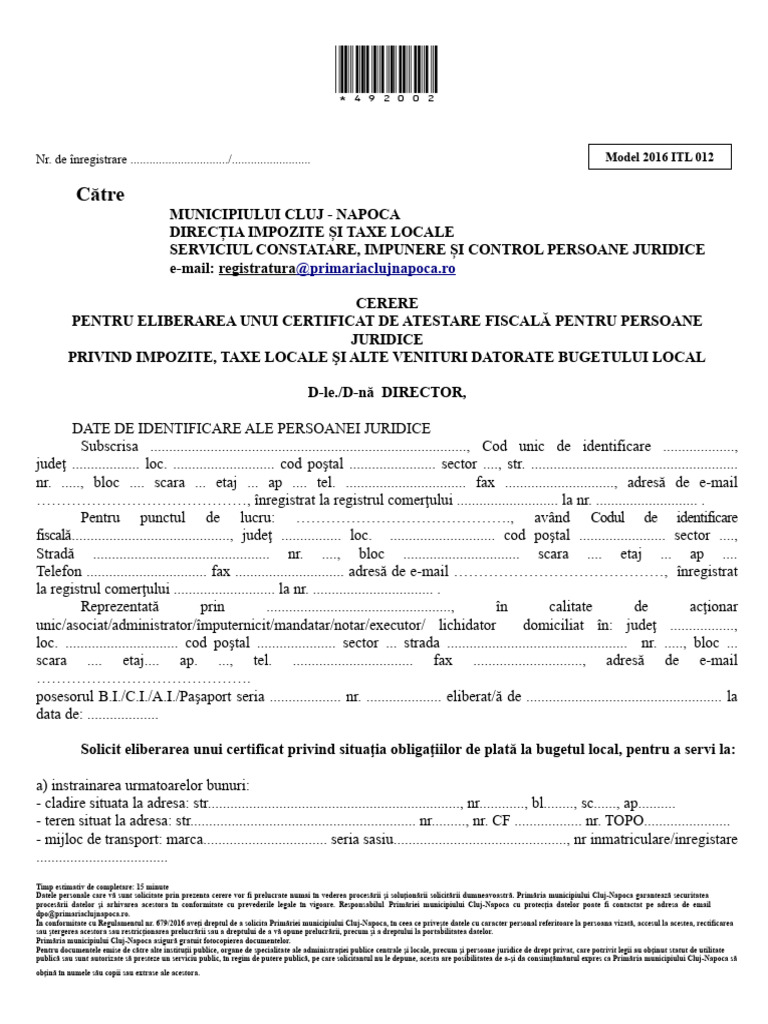 Cerere Pentru Eliberarea Unui Certificat De Atestare Fiscala Pj 2016 Pdf