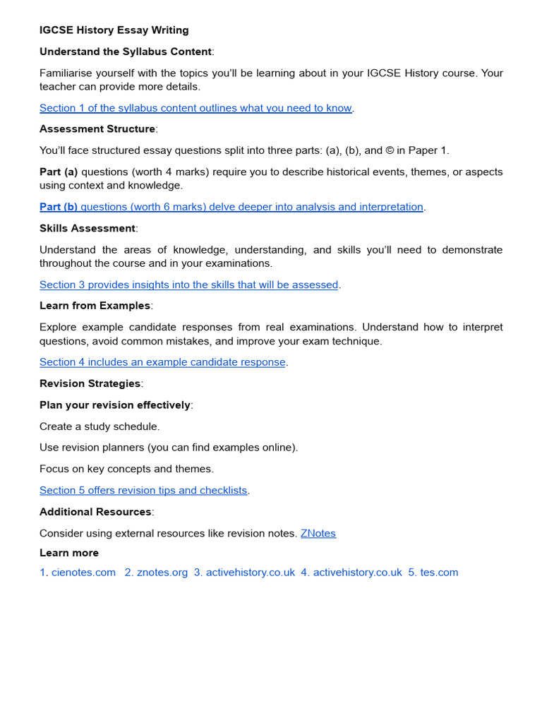 IGCSE History Essay Writing 2 | PDF