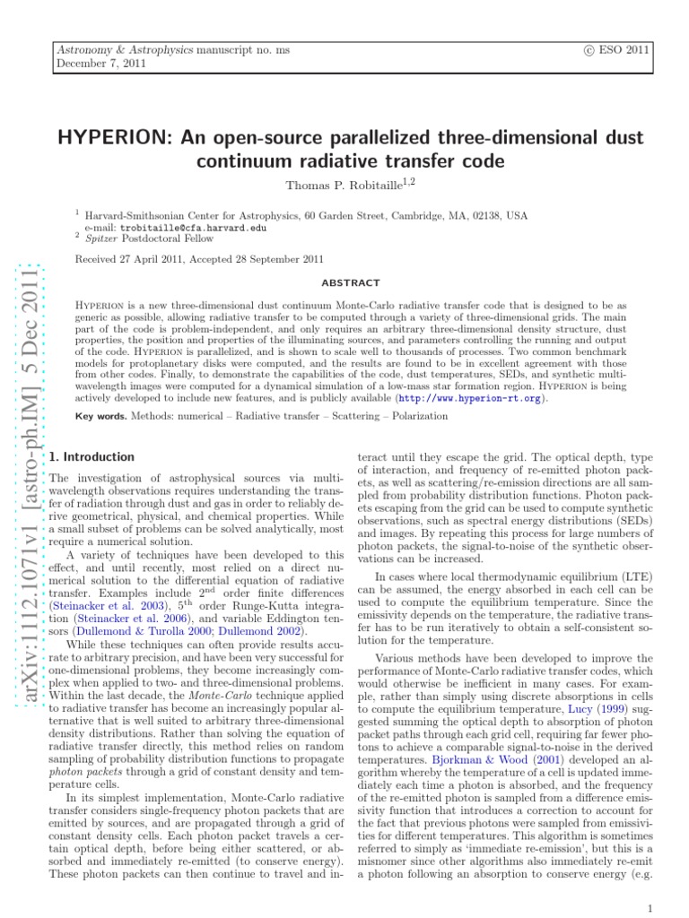! HYPERION. An Dust Continuum Radiative Transfer Code | PDF | Photon | Parallel Computing