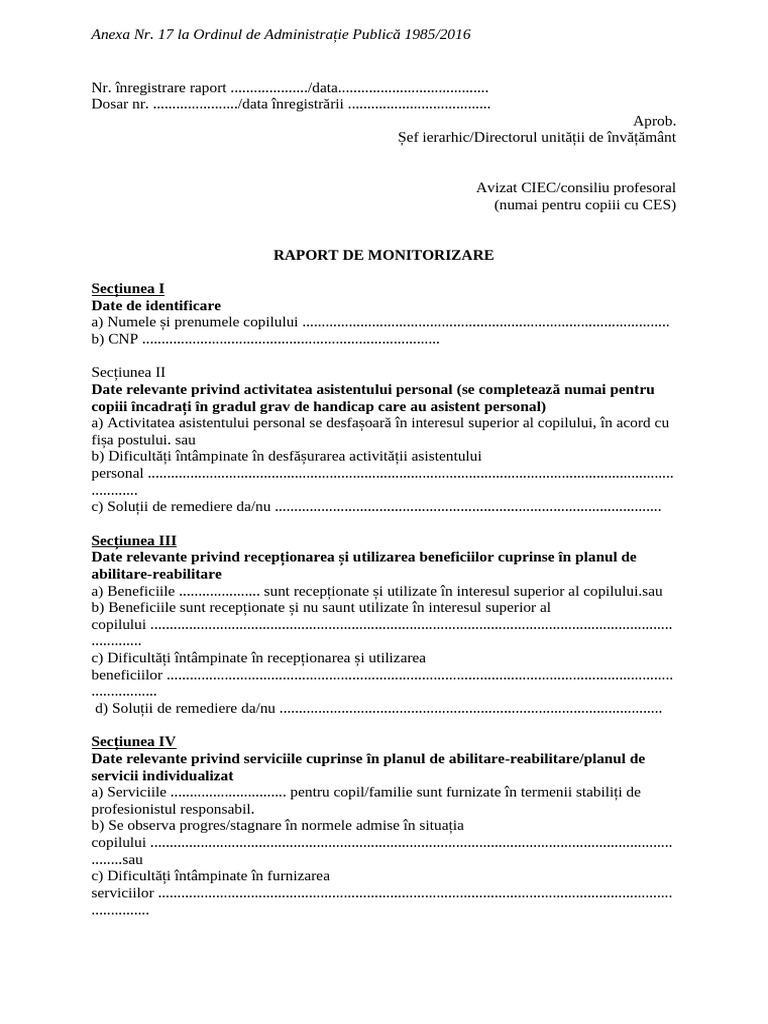 Model Raport de Monitorizare 1 | PDF