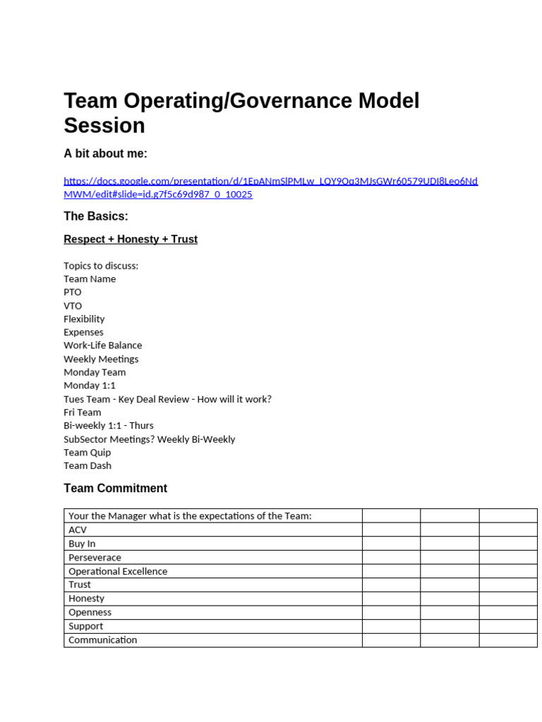 Team Operating - Governance Model Session | PDF