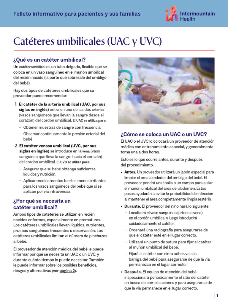 Umbilical Catheters (UAC and UVC) Fact Sheet Spanish | PDF