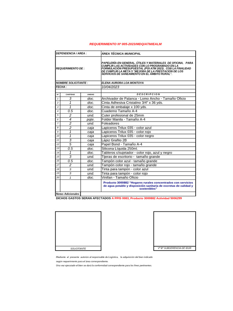 REQ 005 2023 Utiles de Oficina ATM 5006299 | PDF