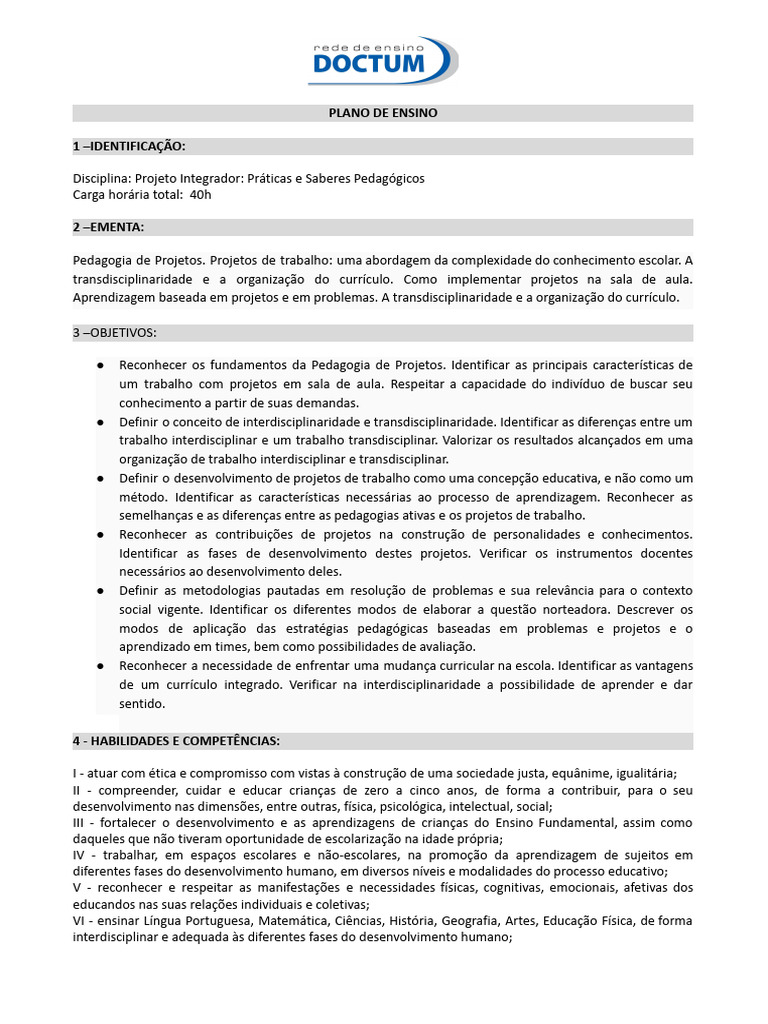 PE - Projeto Integrador - Práticas e Saberes Pedagógicos | PDF