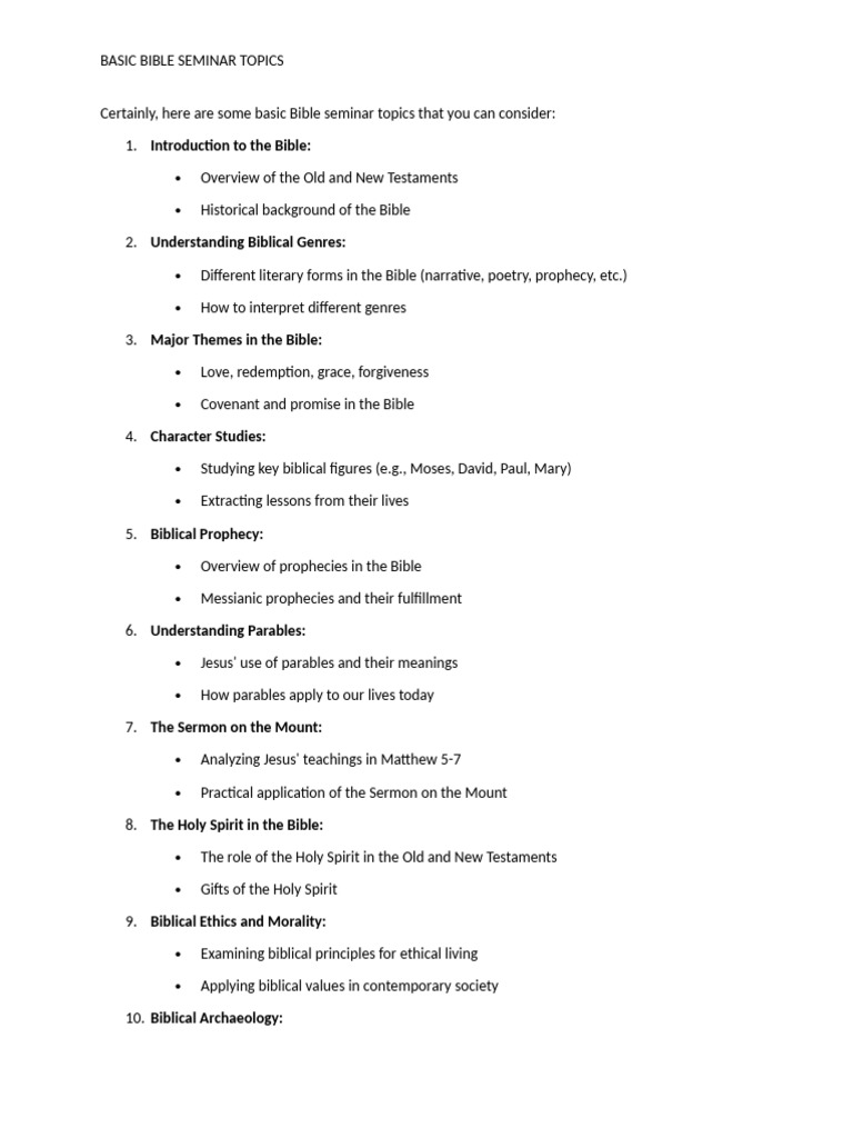 Basic Bible Seminar Topics | PDF