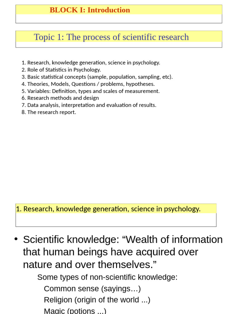 Topic 1: The Process of Scientific Research: BLOCK I: Introduction | PDF