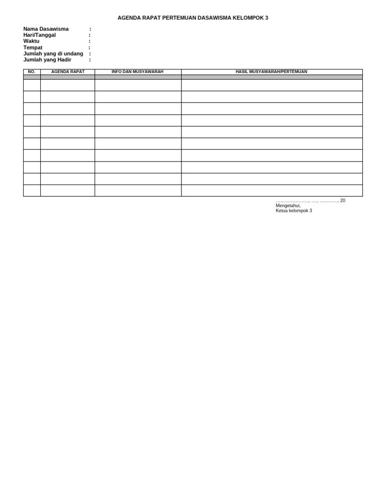 Contoh Catatan Rapat Dasawisma | PDF