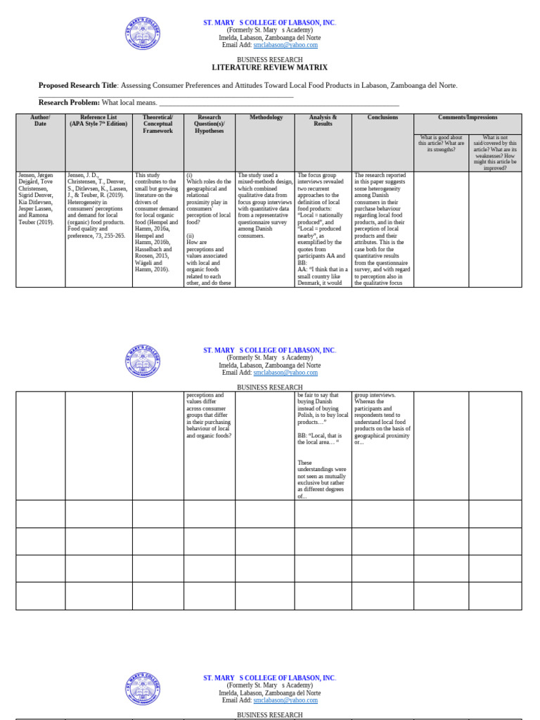 Literature Review Matrix - Template | PDF