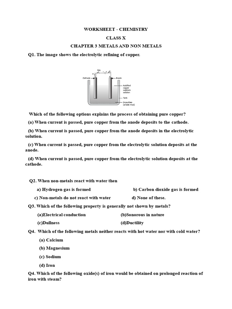 Metals and Nonmetals Class 10 Worksheet | PDF | Metals | Sodium