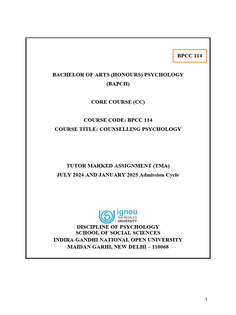 BPCC 114 TMA Guidelines 2024-25 | PDF | Psychotherapy | Psychology